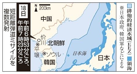 北朝鮮が複数短距離弾発射 日本のEEZ外に落下、新型を再実験か｜北日本新聞webunプラス