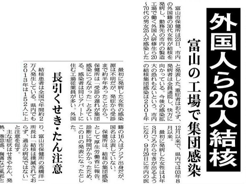 1月23日の歴史富山で結核集団感染 2015年｜北日本新聞webunプラス